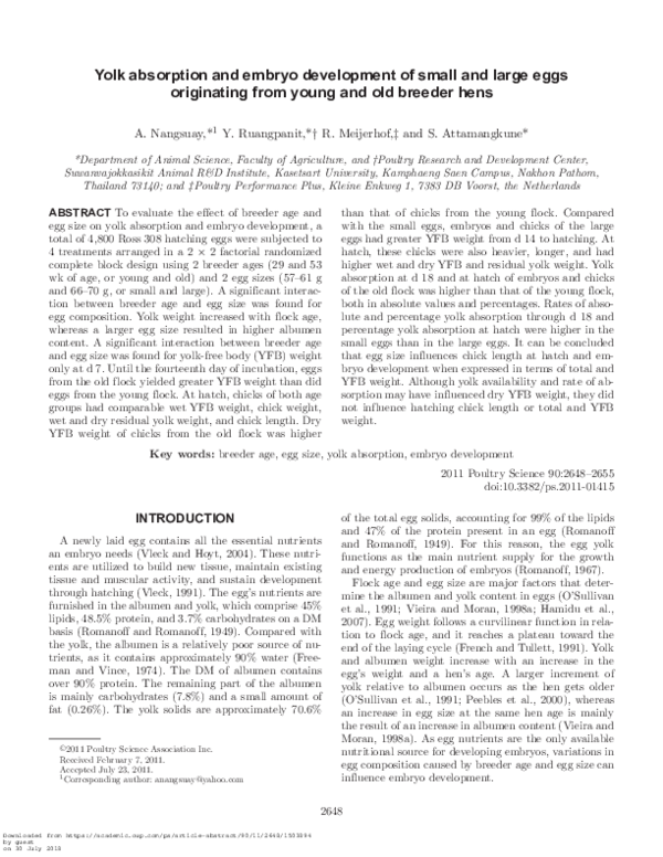 (PDF) Yolk absorption and embryo development of small and large eggs ...