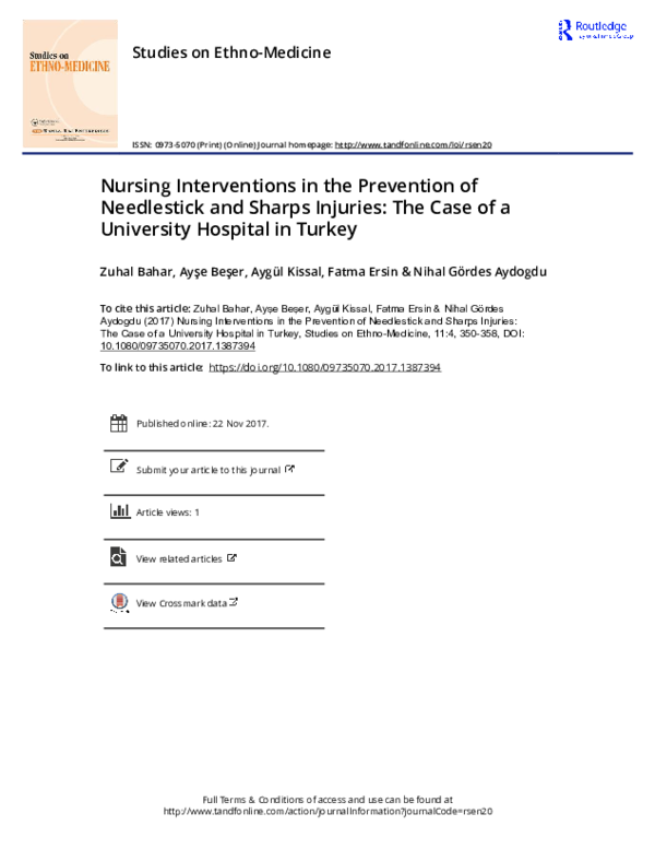 (PDF) Nursing Interventions in the Prevention of Needlestick and Sharps Injuries: The Case of a ...