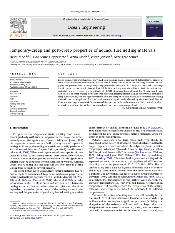 (PDF) Temporary-creep and post-creep properties of aquaculture netting ...