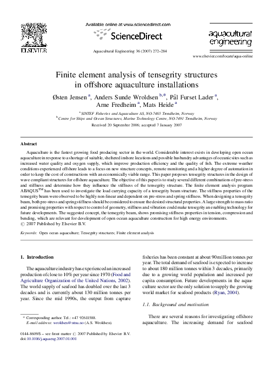 Pdf Finite Element Analysis Of Tensegrity Structures In Offshore Aquaculture Installations