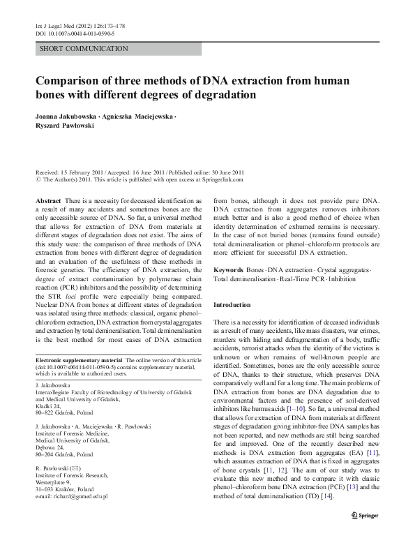 (PDF) Comparison of three methods of DNA extraction from human bones ...