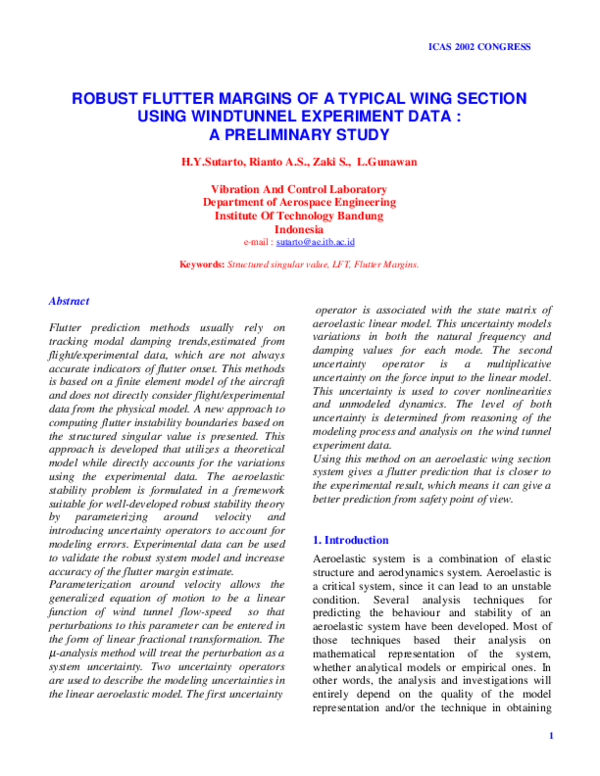 (PDF) Robust Flutter Margins of a Typical Wing Section Using Windtunnel Experiment Data : A ...
