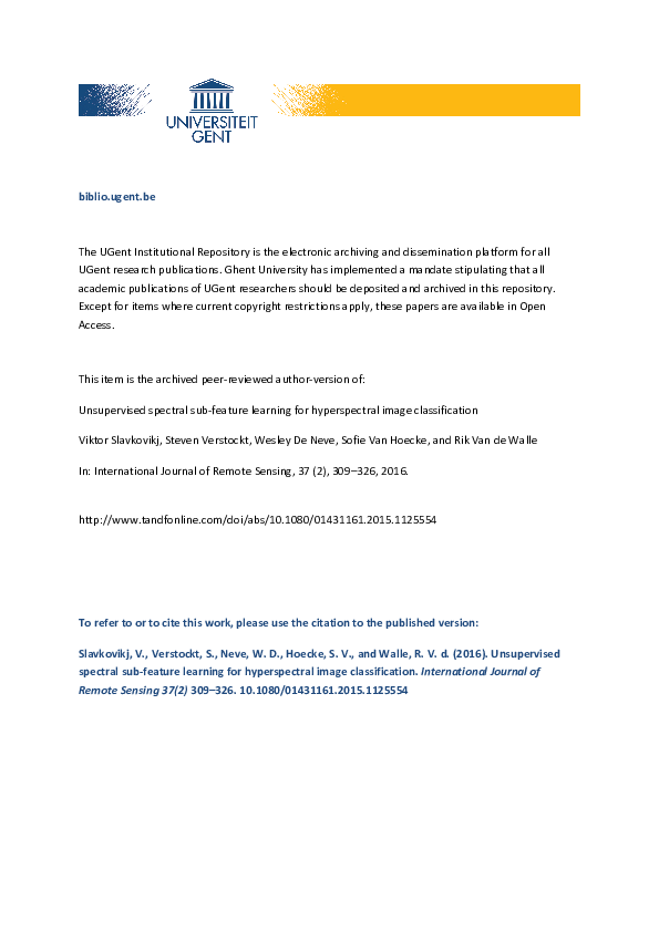 (PDF) Unsupervised spectral sub-feature learning for hyperspectral ...