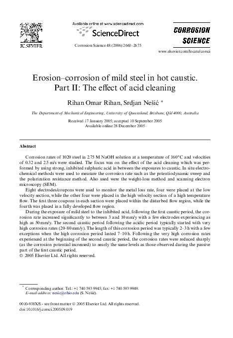 Erosion–corrosion of mild steel in hot caustic. Part II: The effect of ...
