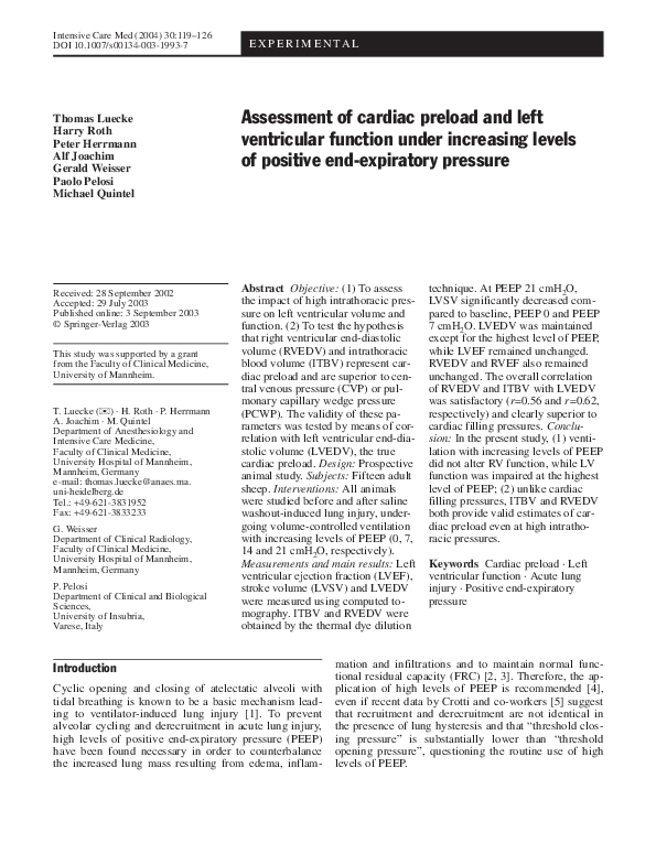 (PDF) Assessment of cardiac preload and left ventricular function under ...