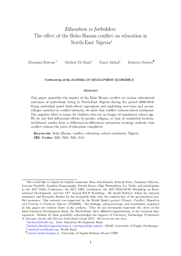 (PDF) Education is Forbidden: The Effect of the Boko Haram Conflict on ...