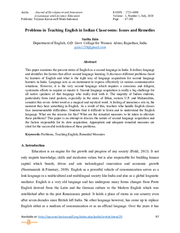 (PDF) Problems in Teaching English in Indian Classrooms: Issues and ...