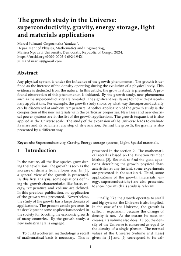 (PDF) The growth study in the Universe: superconductivity, gravity ...