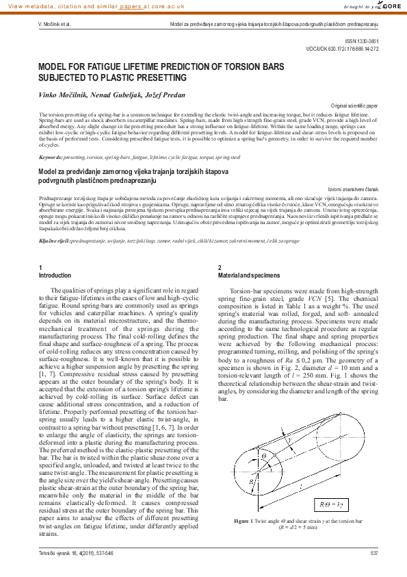 (PDF) Model for Fatigue Lifetime Prediction of Torsion Bars Subjected ...