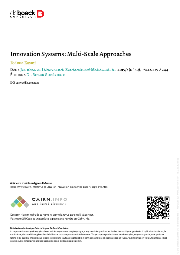 (PDF) Innovation Systems: Multi-Scale Approaches
