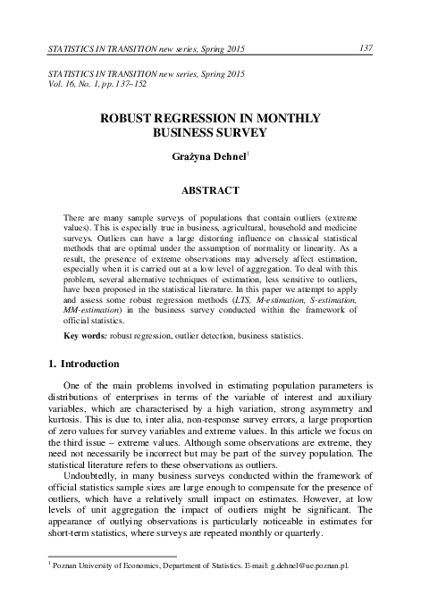 (PDF) Robust Regression in Monthly Business Survey