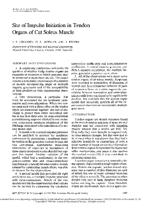 (PDF) Site of impulse initiation in tendon organs of cat soleus muscle