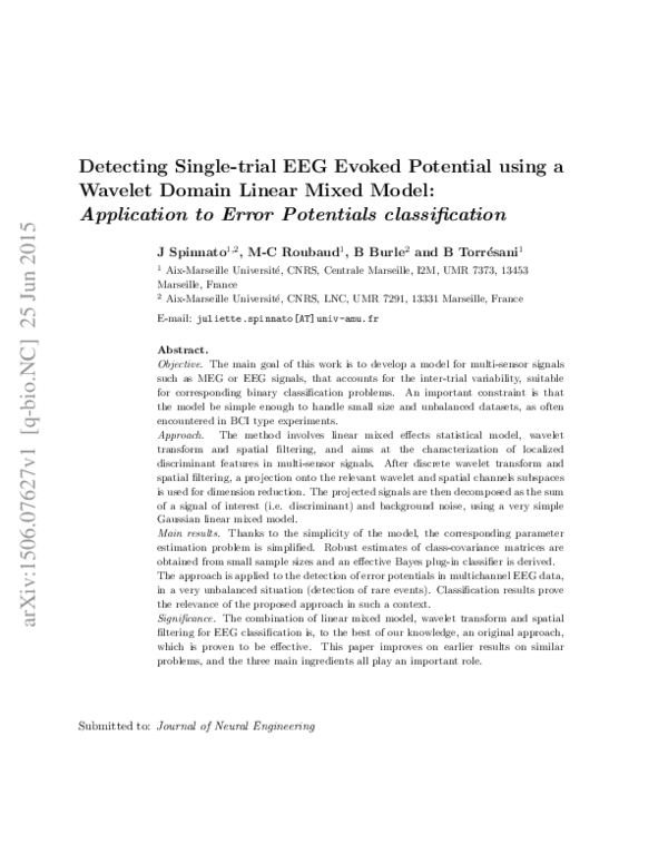 (PDF) Detecting single-trial EEG evoked potential using a wavelet domain linear mixed model ...