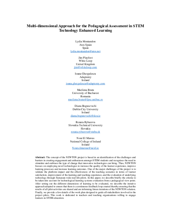 (PDF) Multi-dimensional Approach for the Pedagogical Assessment in STEM Technology Enhanced ...