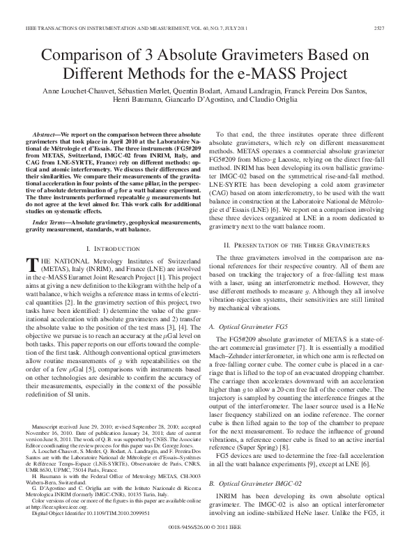 (PDF) Comparison of 3 absolute gravimeters based on different methods for the e-MASS project