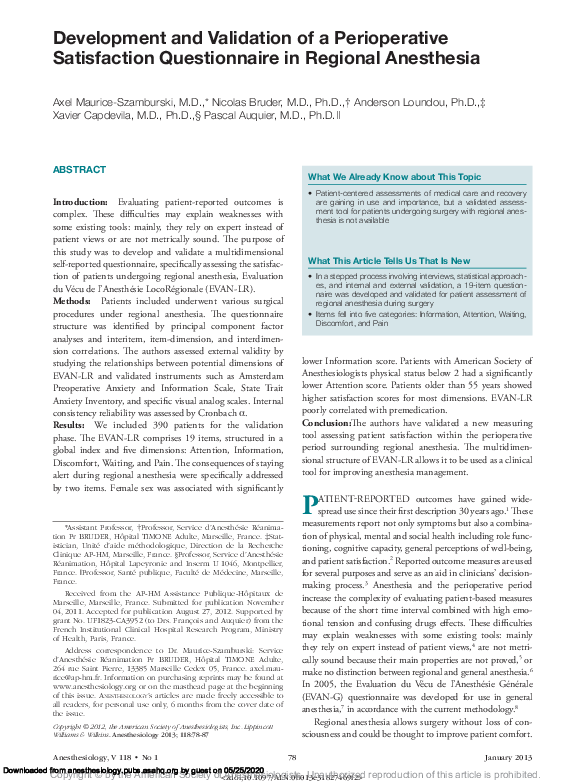 (PDF) Development and Validation of a Perioperative Satisfaction ...
