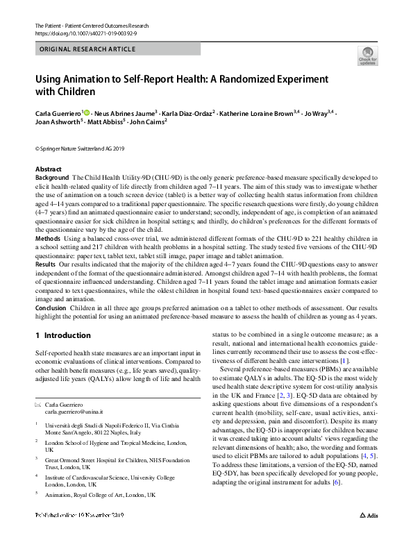 (PDF) Using Animation to Self-Report Health: A Randomized Experiment ...
