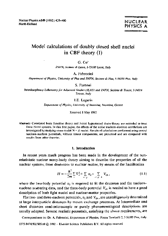 (PDF) Model calculations of doubly closed shell nuclei in CBF theory (I)