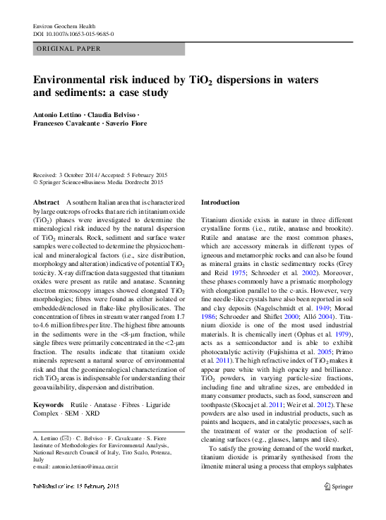 (PDF) Environmental risk induced by TiO2 dispersions in waters and ...