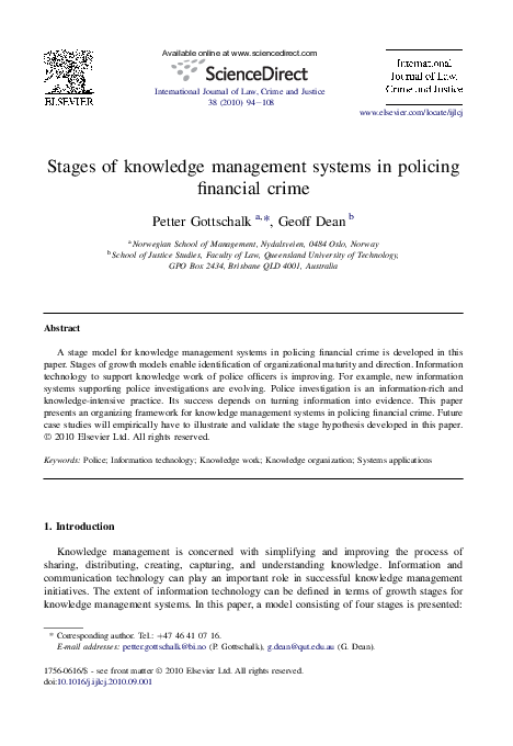 (PDF) Stages of knowledge management systems in policing financial crime