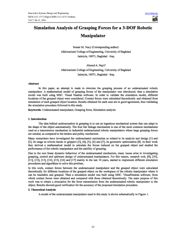 (PDF) Simulation Analysis of Grasping Forces for a 3-DOF Robotic Manipulator