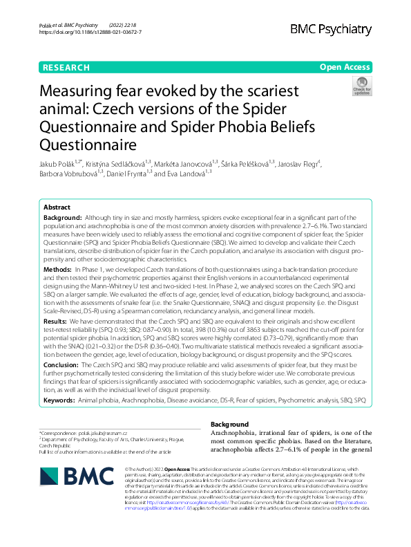 (PDF) Measuring fear evoked by the scariest animal: Czech versions of ...