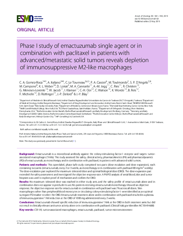 (PDF) Phase I study of emactuzumab single agent or in combination with ...