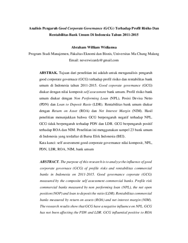 (PDF) Analisis Pengaruh Good Corporate Governance (GCG) Terhadap Profil ...