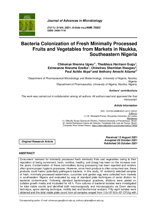 (PDF) Bacteria Colonization of Fresh Minimally Processed Fruits and ...