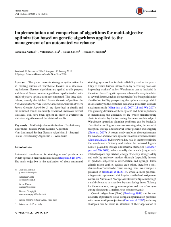 (PDF) Implementation and comparison of algorithms for multi-objective optimization based on ...