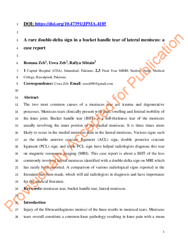 (PDF) A rare double-delta sign in a bucket handle tear of lateral ...