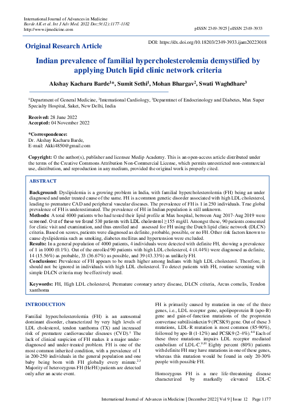 (PDF) Indian prevalence of familial hypercholesterolemia demystified by ...