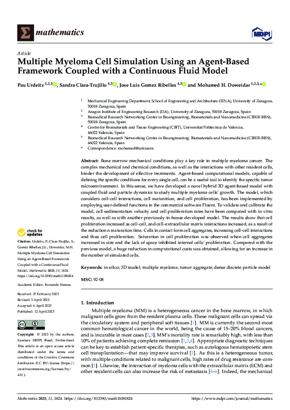 Pdf Multiple Myeloma Cell Simulation Using An Agent Based Framework Coupled With A Continuous