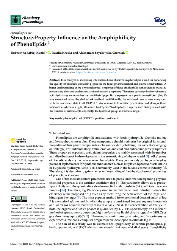 (PDF) Structure-Property Influence on the Amphiphilicity of Phenolipids