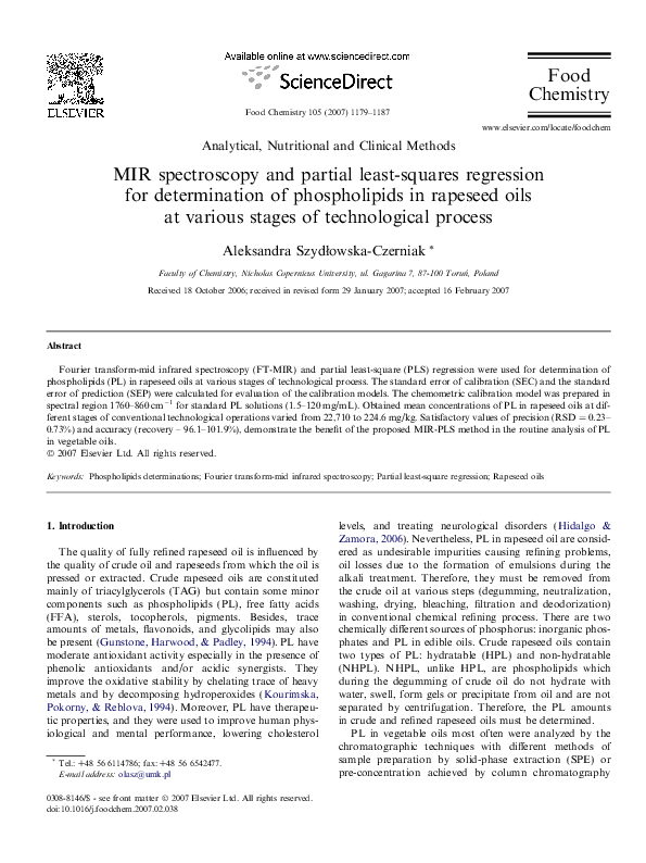 (PDF) MIR spectroscopy and partial least-squares regression for determination of phospholipids ...