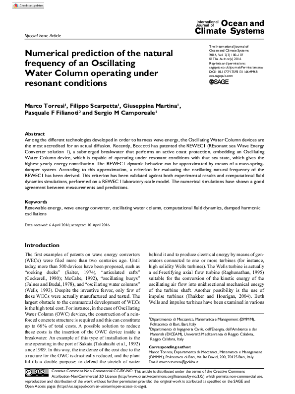 (PDF) Numerical prediction of the natural frequency of an Oscillating ...
