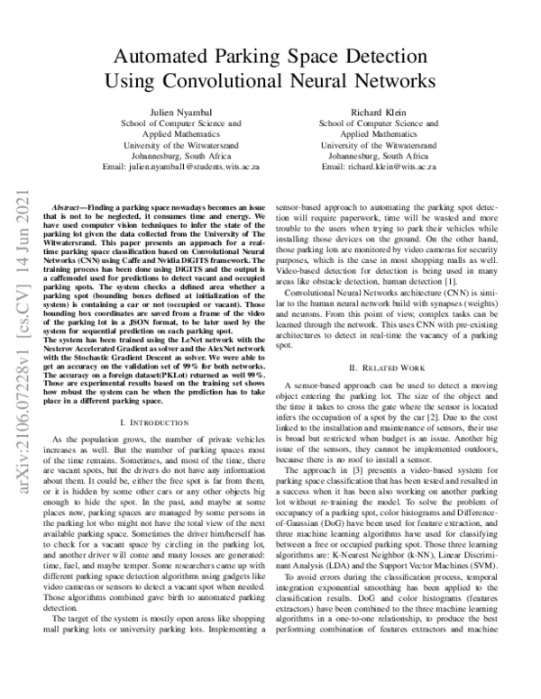 (PDF) Automated parking space detection using convolutional neural networks
