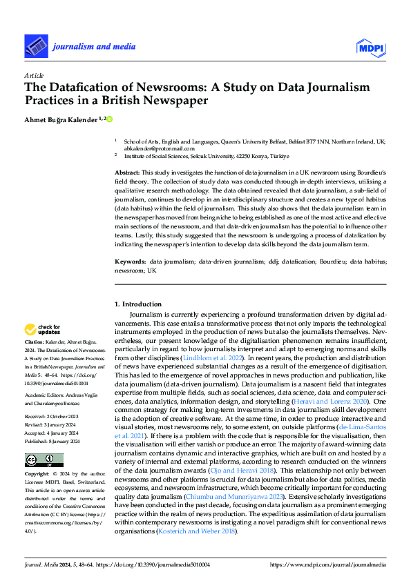 (PDF) The Datafication of Newsrooms: A Study on Data Journalism ...