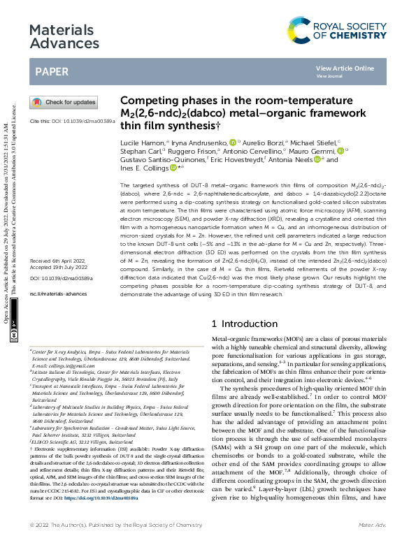 (PDF) Room-Temperature Synthesis of DUT-8 MOFs with Metal Variants