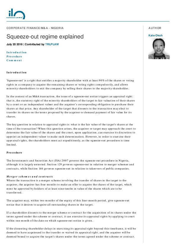 (PDF) Squeeze-out regime explained