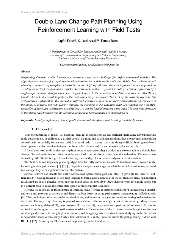 (PDF) Double Lane Change Path Planning Using Reinforcement Learning ...