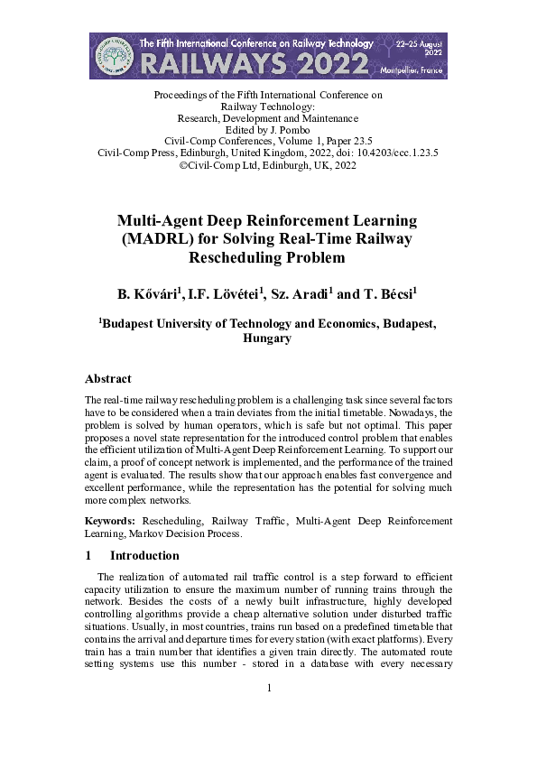 Pdf Multi Agent Deep Reinforcement Learning Madrl For Solving Real Time Railway Rescheduling
