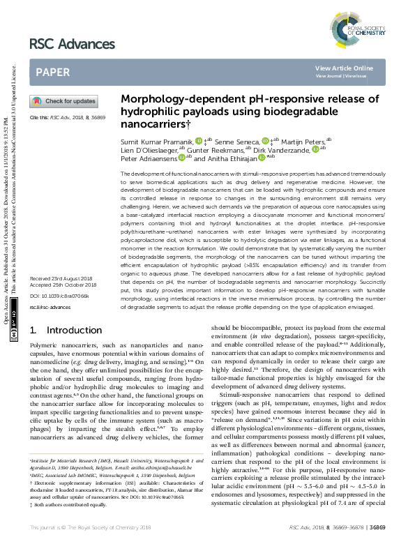 (PDF) Morphology-dependent pH-responsive release of hydrophilic ... (PDF) Morphology-dependent pH-responsive release of hydrophilic ...