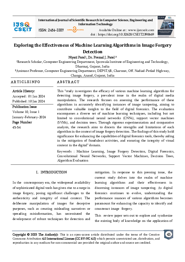 (PDF) Exploring the Effectiveness of Machine Learning Algorithms in Image Forgery Detection