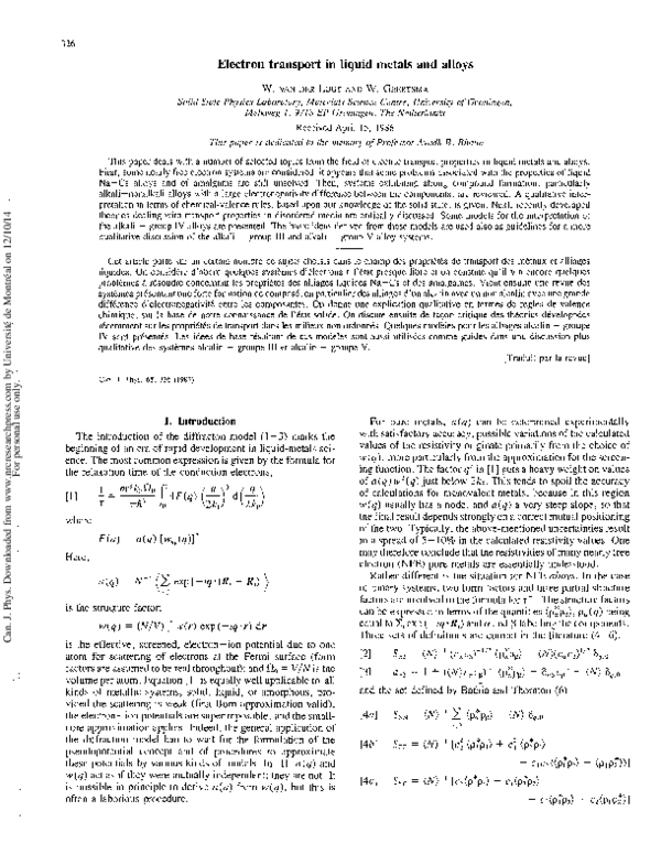 (PDF) Electron transport in liquid metals and alloys