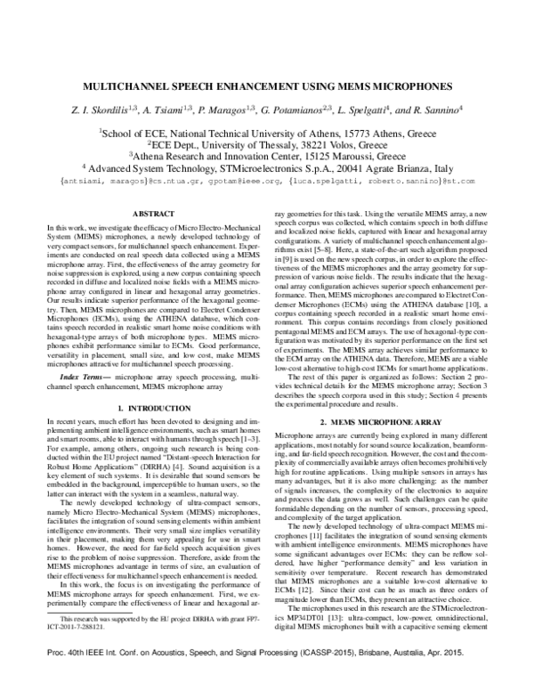 (PDF) Multichannel speech enhancement using MEMS microphones