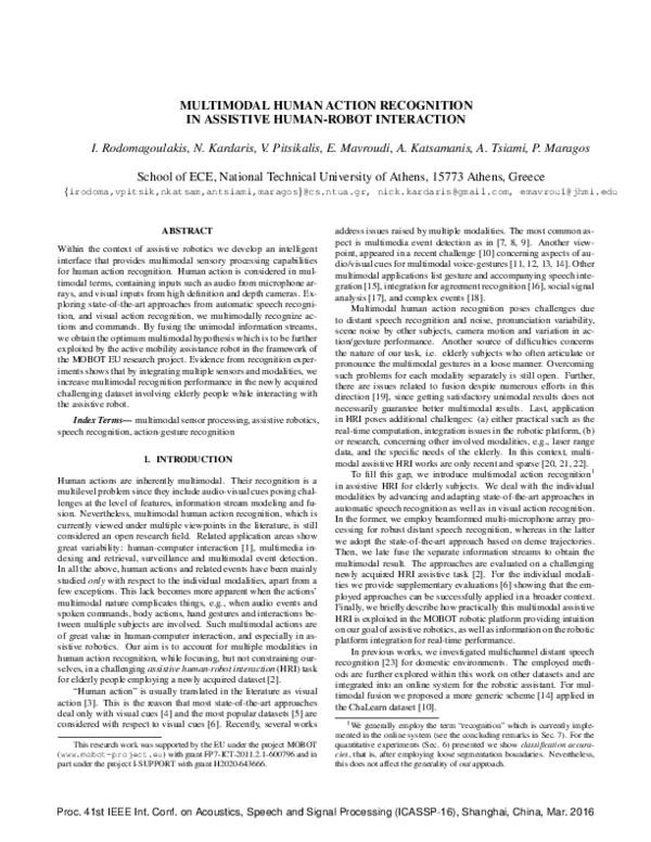 (PDF) Multimodal human action recognition in assistive human-robot interaction
