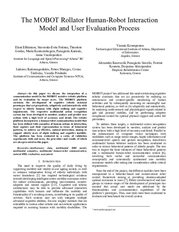 (PDF) The MOBOT rollator human-robot interaction model and user evaluation process