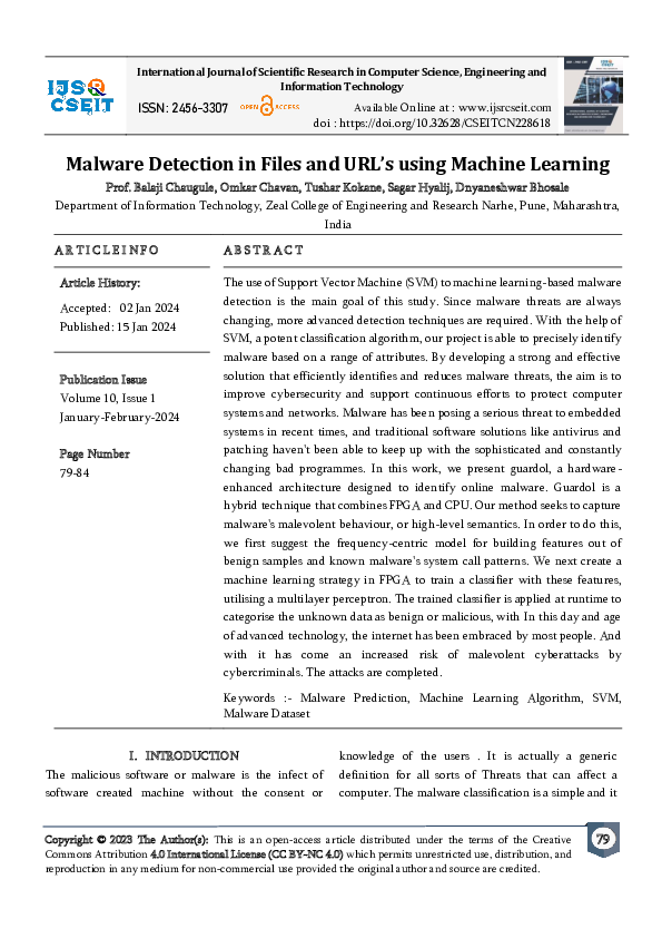 Pdf Malware Detection In Files And Urls Using Machine Learning