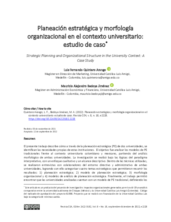 (PDF) Planeación estratégica y morfología organizacional en el contexto universitario: estudio ...